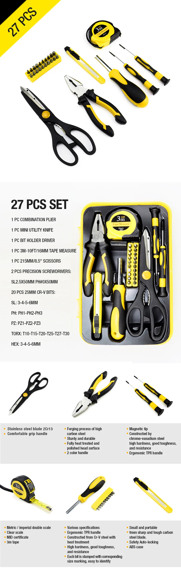 27pcs Professional Household Hand Combo Complete Tool Box Set - Buy ...