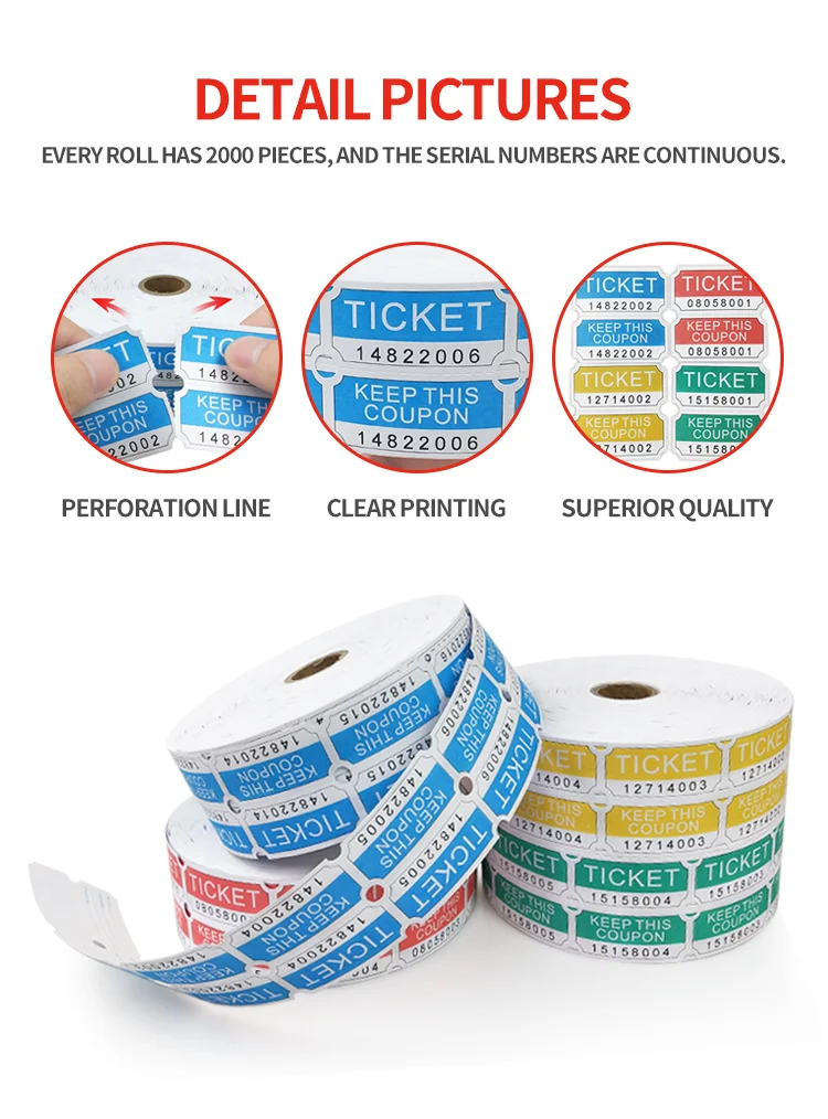2" X 2" Double Raffle Ticket Roll - 2000 Tickets Customizable