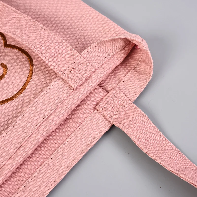 Custom Light pink Tote Bags Canvas Cotton Embroidery logo Shopping ...