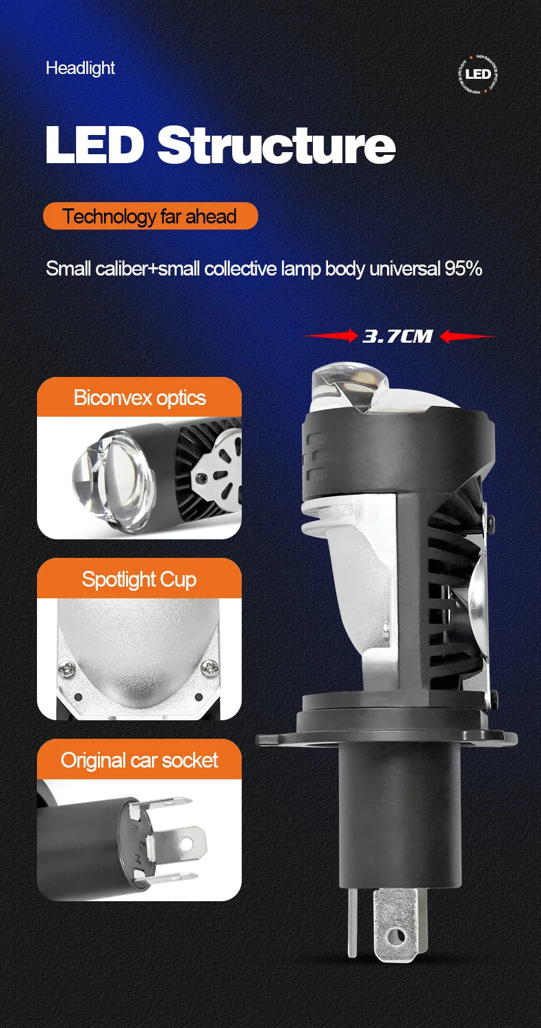 Car Motorcycle H4 LED Projector Headlights Aluminum Fan Cooling ...