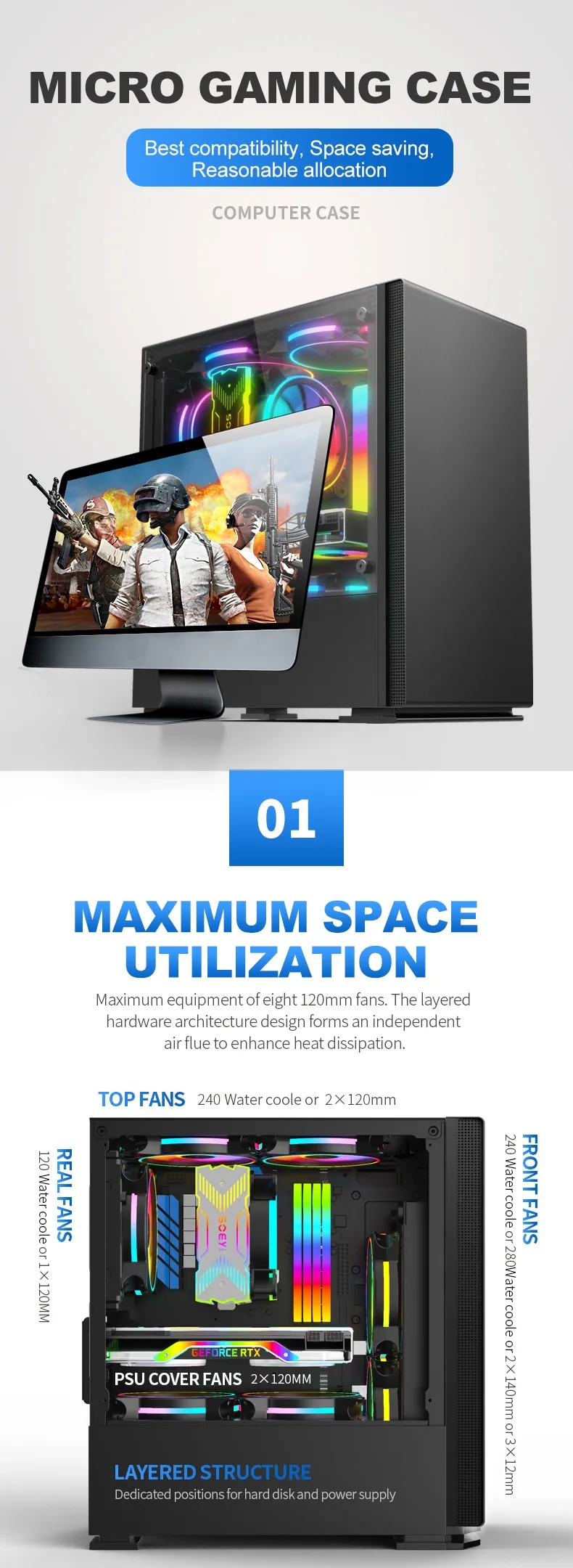 Soeyi Mid Tower Gaming Computer Micro Atx White/black/pink Oem Pc ...