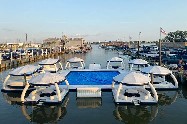 Stock Teak Inflatable Pontoon - Perfect for Sun Bathing
