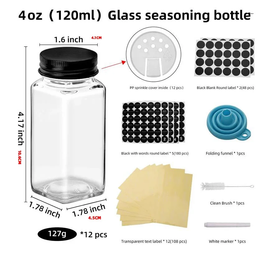 120ml Square Glass Spice Jars Packaging Small Glass Seasoning With ...