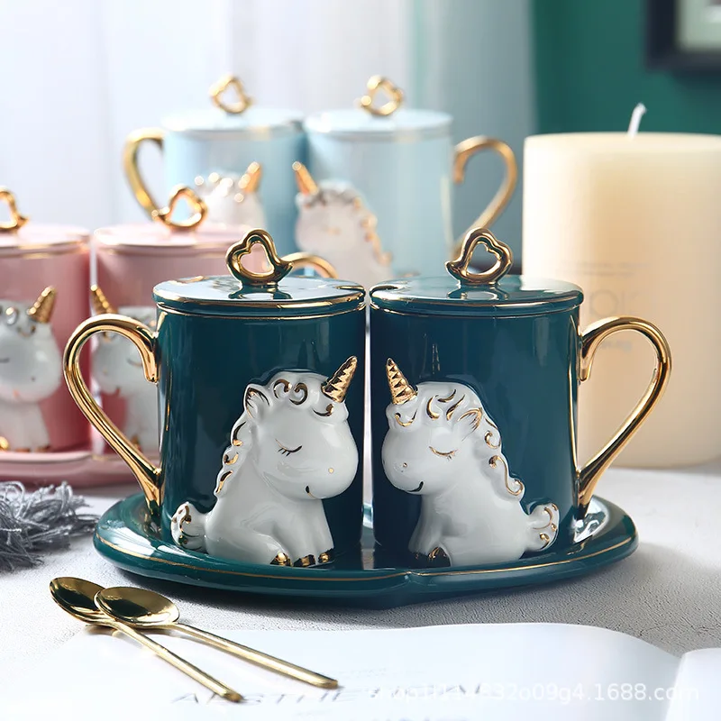 European Coffee Cup Set Matte Porcelain Mug With Gold Reindeer ...