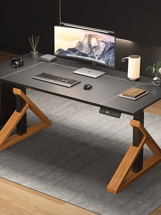 Light Luxury Leather Electric Lifting Desk Computer Workbench ...