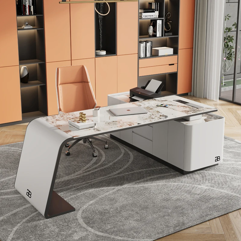 Modern Executive Office Desk Sintered Stone Top Computer Table with ...