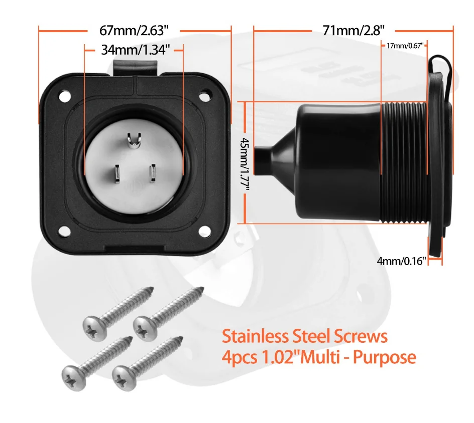 15 Amp 125V AC Power Inlet Port Plug with Dual Extension Cord