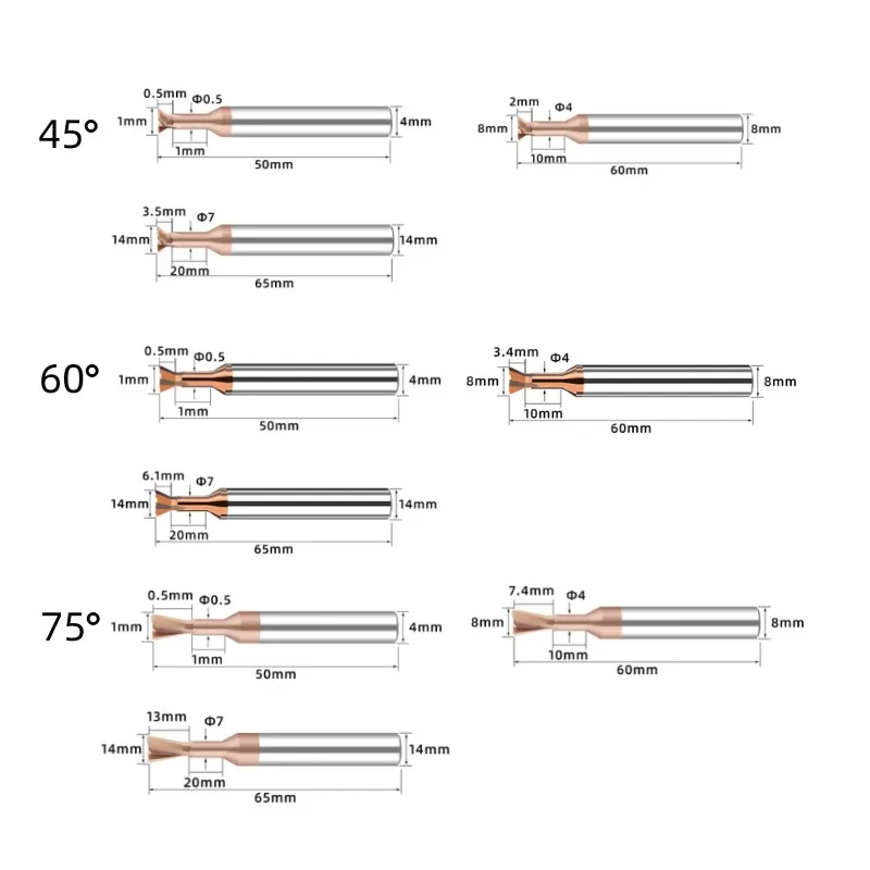 Carbide Dovetail Milling Cutter for CNC, 30-75 Degree End Mill Tool for ...