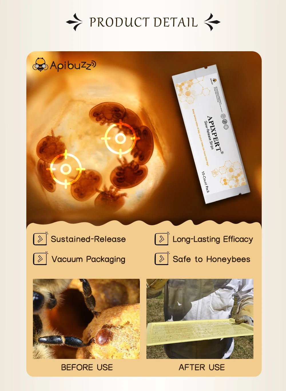 Apixpert Slow-release Varroa Strips - 10-count Pack - Beekeeping Mite ...