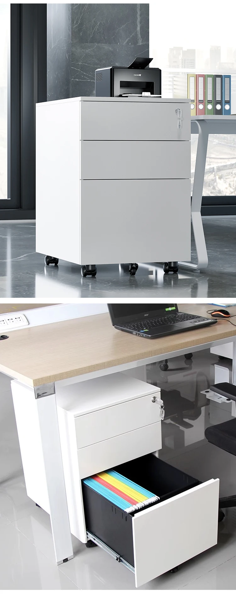 Modern Under Desk 3 Drawers A4 File Folder Storage Movable Pedestal ...