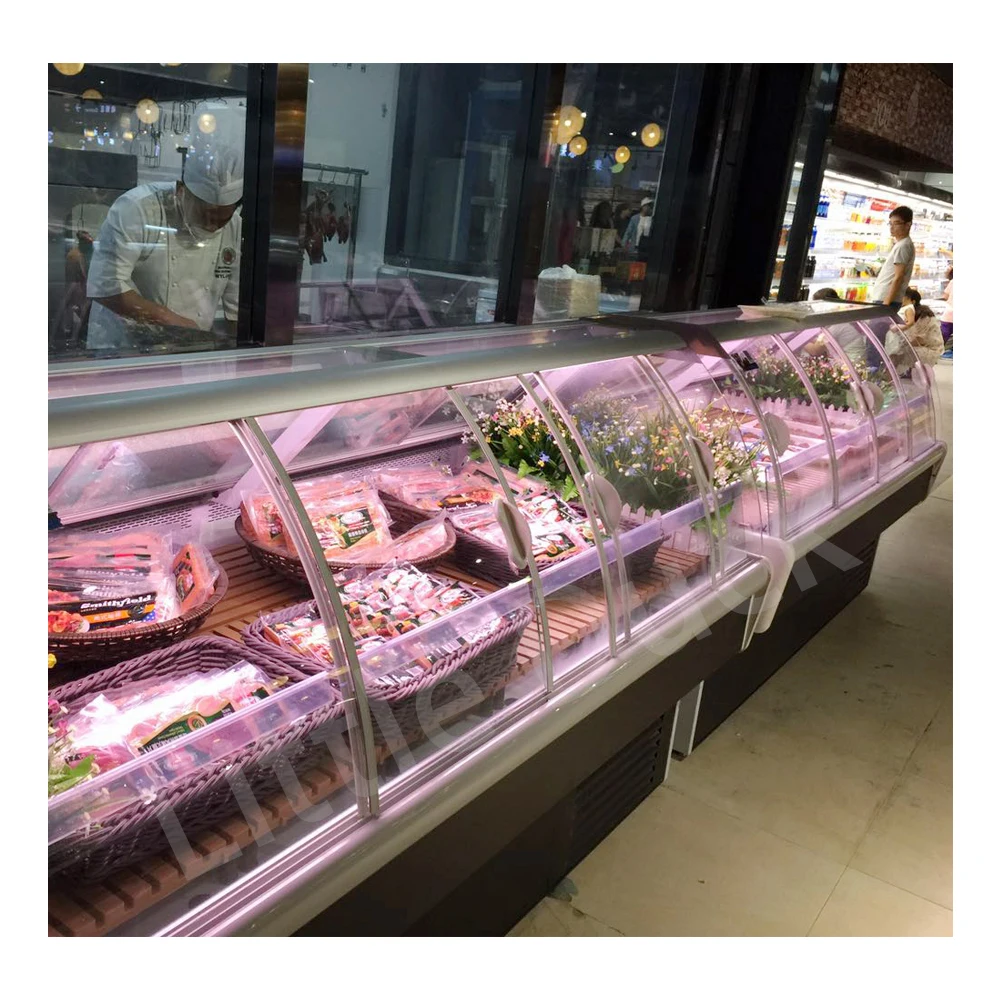 Glass Type Meat Display Freezer Seafood Shop Glass Counter Refrigerated ...