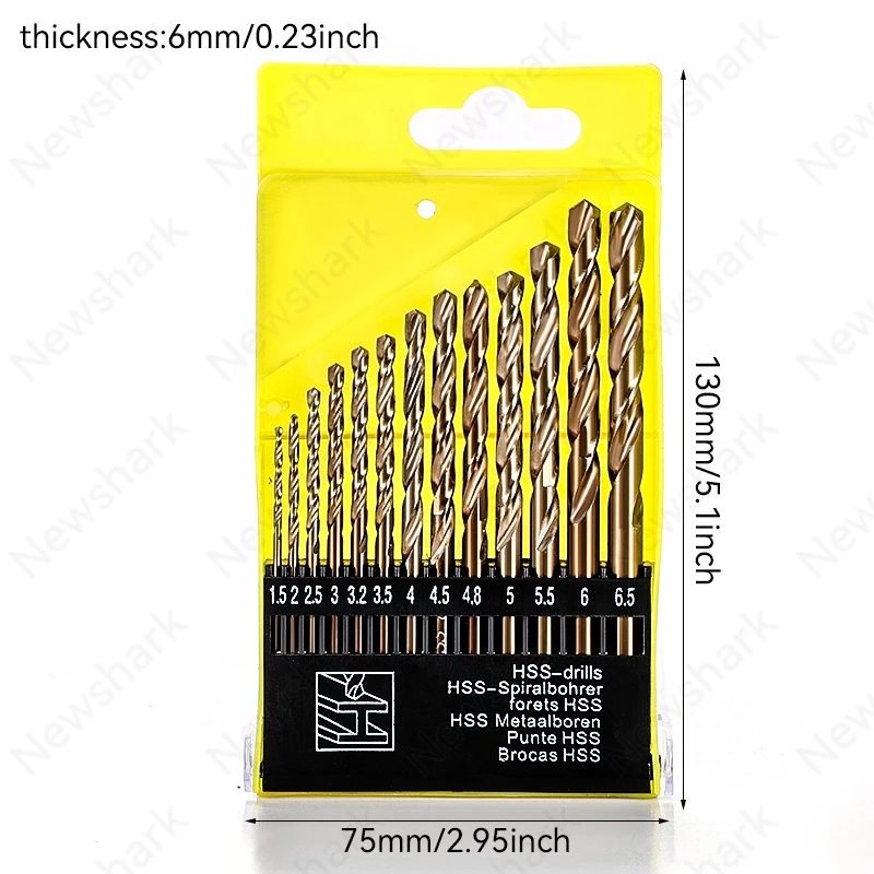 13pcs Hss Cobalt Fully Ground Twist Drill Bit 1.5- 6.5mm Plastic Box ...