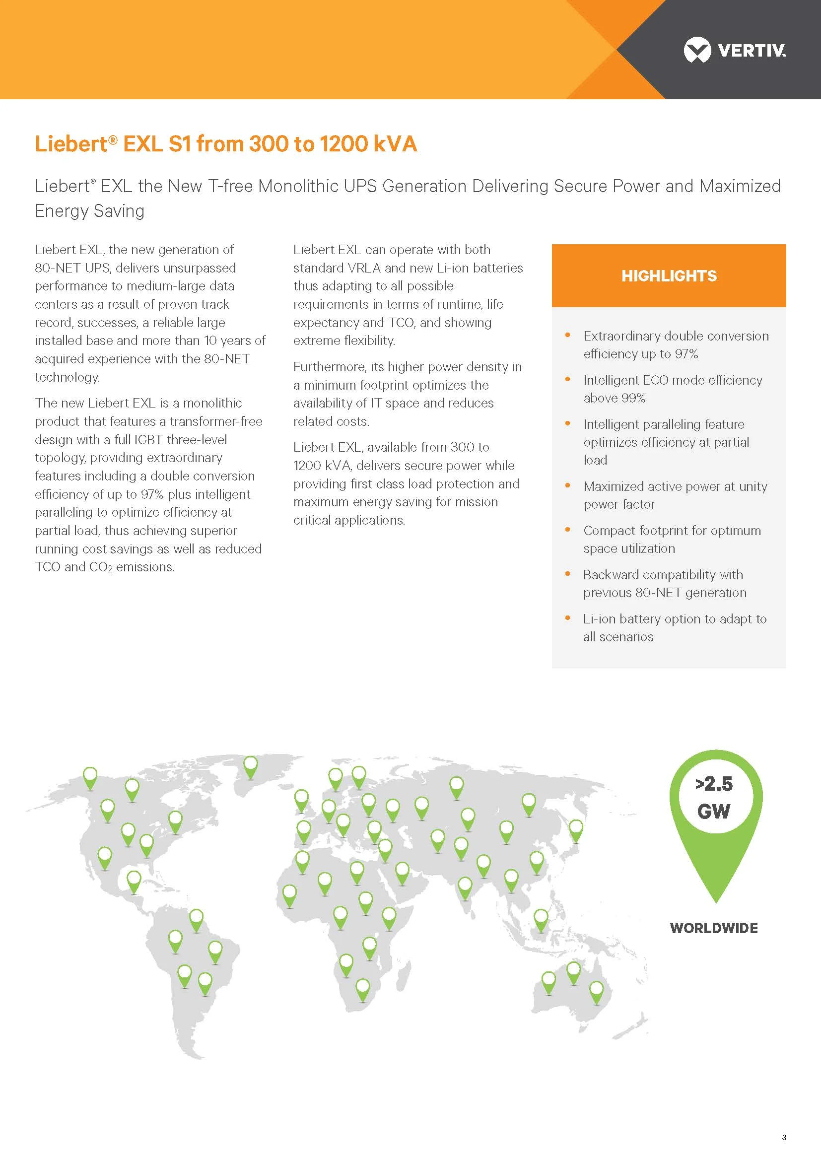 Vertiv Liebert Exl 300kva 400kva 500kva 600kva 800kva 1000kva 1200kva Three Phase Ups For ...