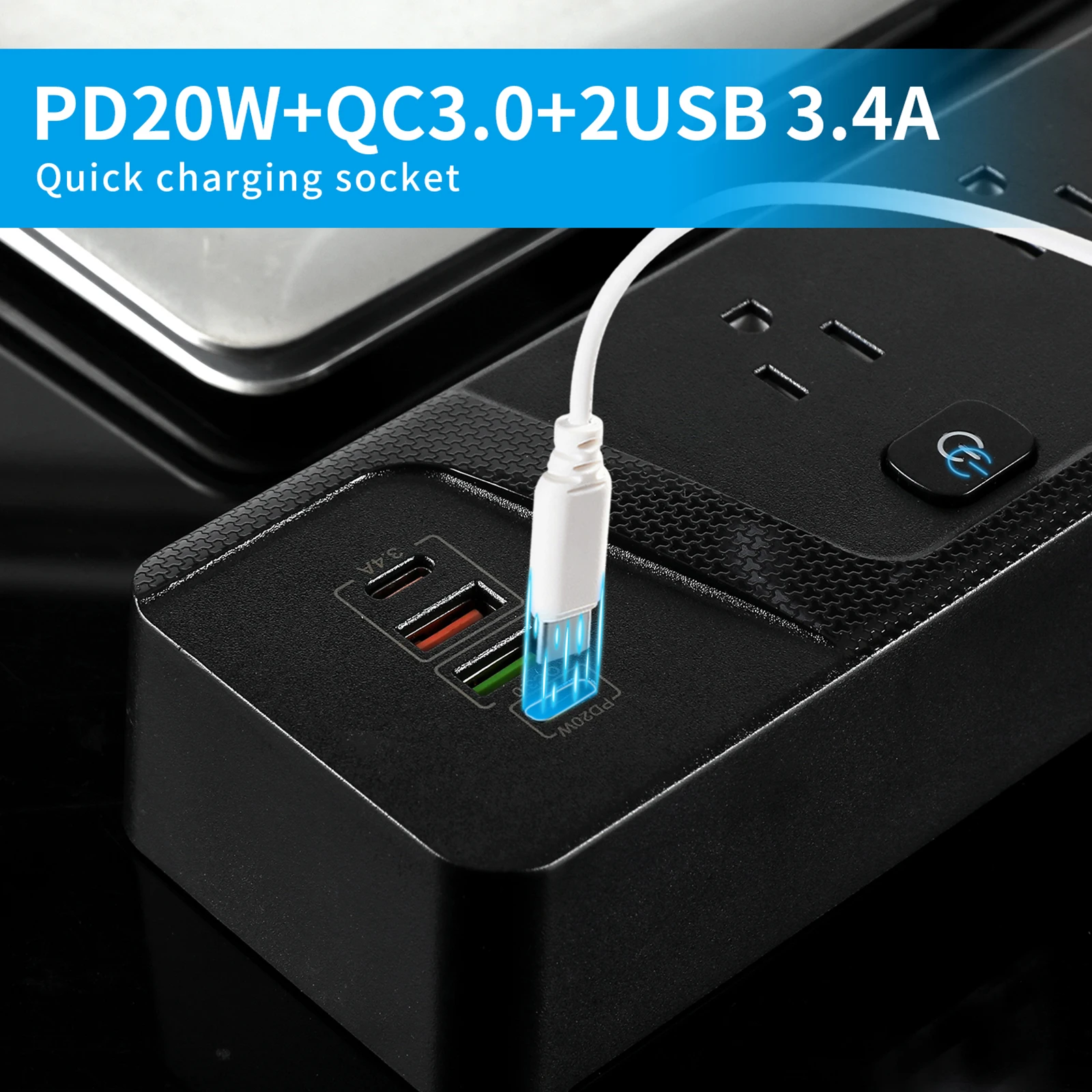 125v Us Power Strip Pd 20w+qc 3.0 Charger Plug Socket Power Strip Multi ...