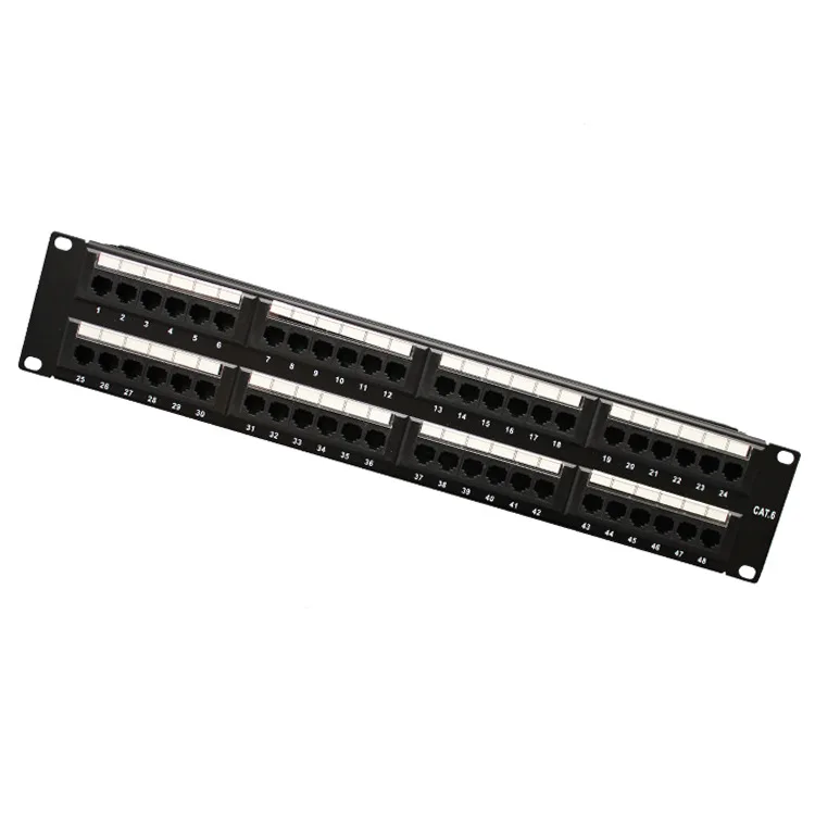 Gcabling Network Patch Panel Rack Mount 2U RJ45 24 48 Port Cat5e UTP ...