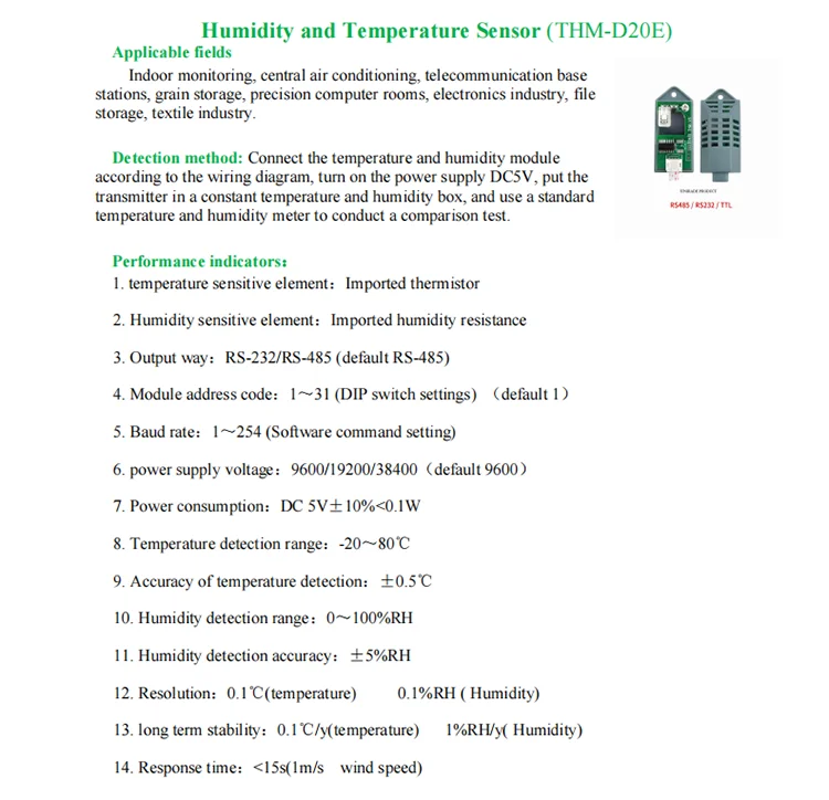 YYS THM-D20 RS485/RS232/TTL Output Temperature & Humidity Sensor Module