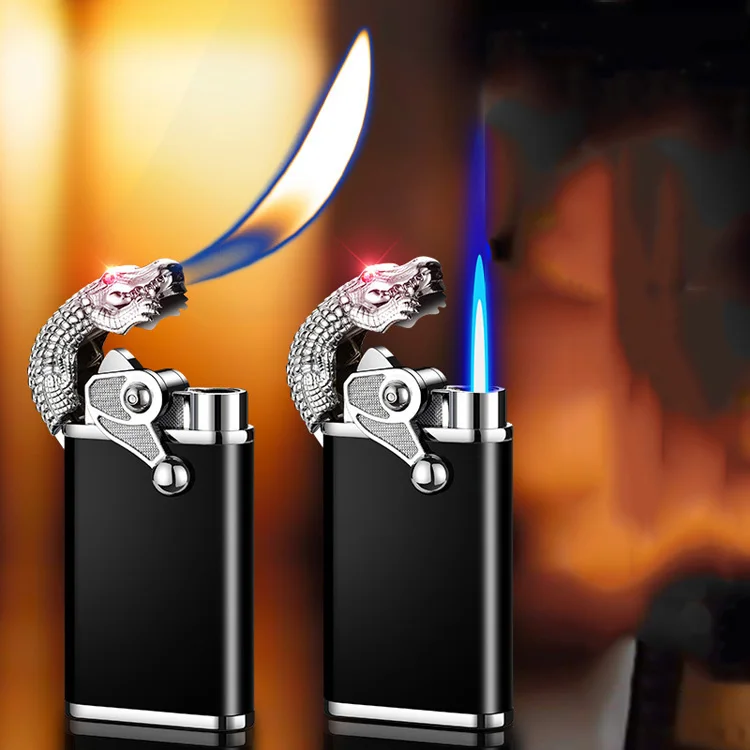 New Frosted Crocodile Croc Butane Metal Direct Injection Double Flame ...