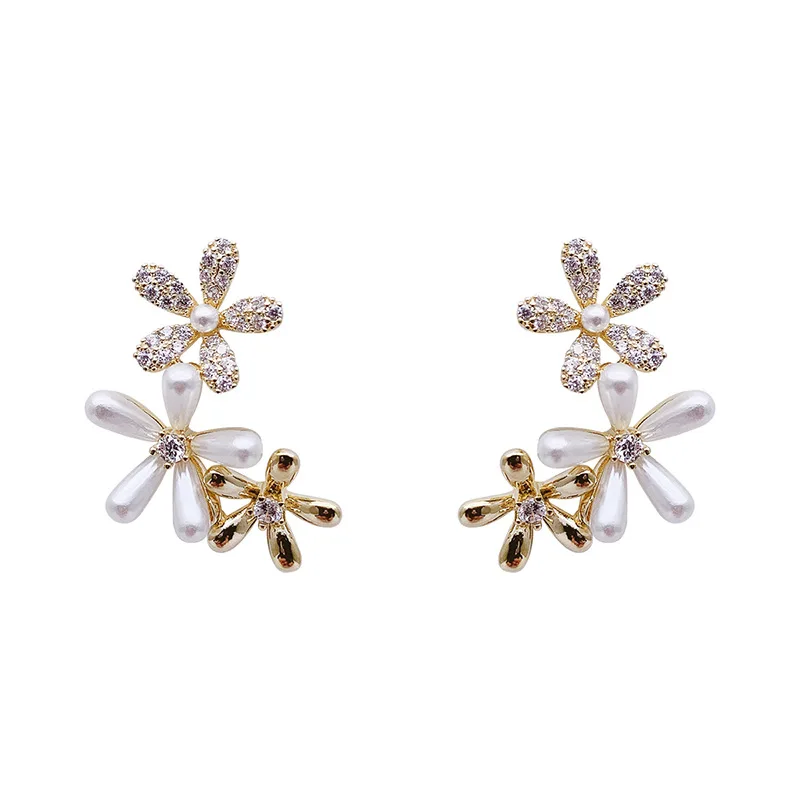 Fashion Diamonds Pearl Flower Earrings Exquisite Korean Design Luxury ...