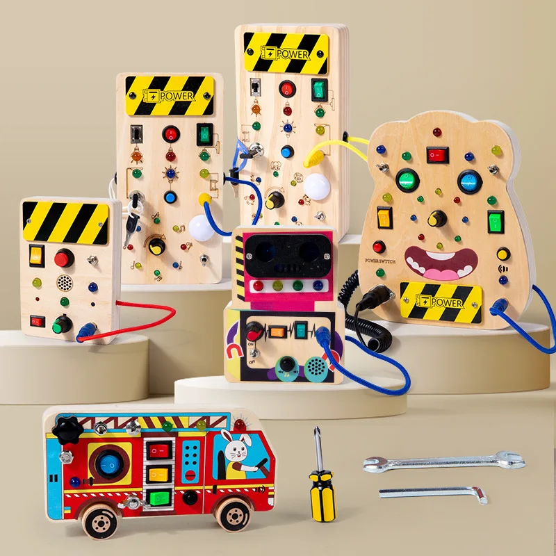 Montessori Toddler Busy Board, Baby Wooden Busy Board with 8 Led Light ...