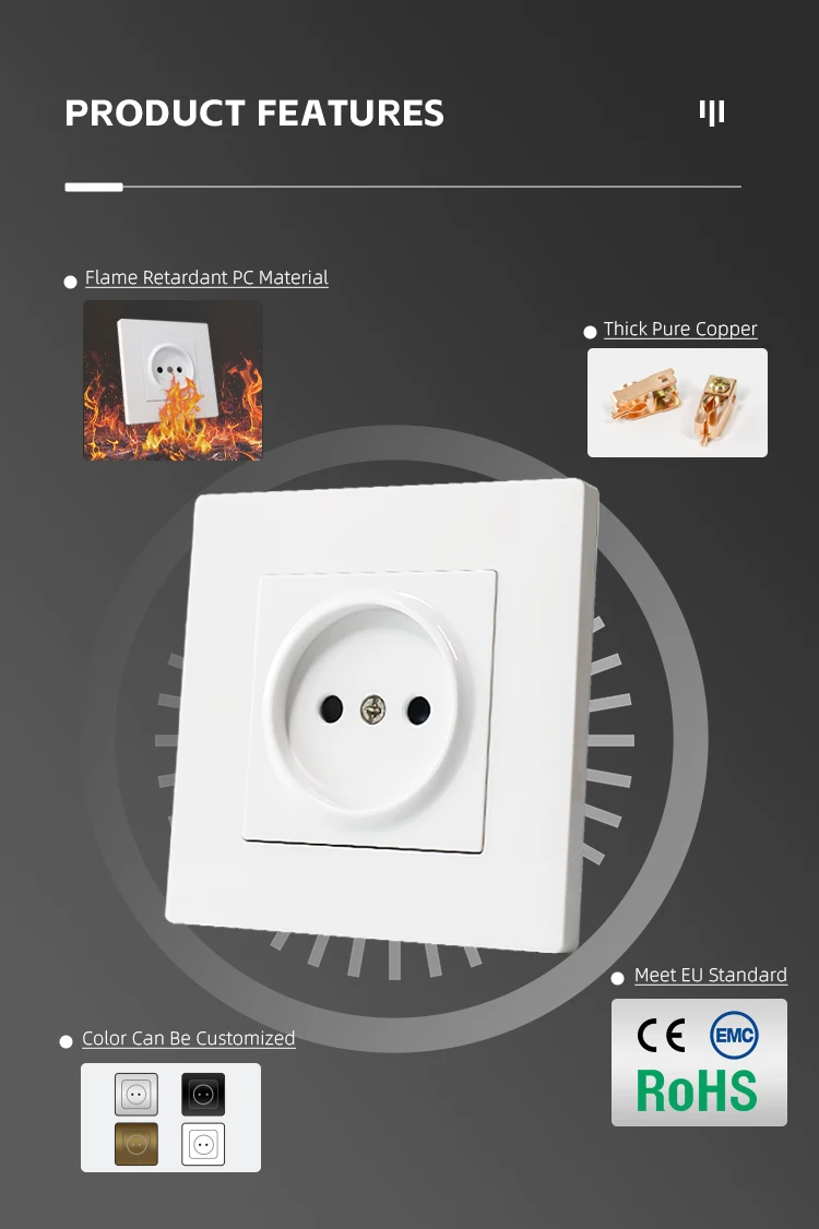 Electrical 16a Black White Color Wall Power Socket Simple Socket Eu ...