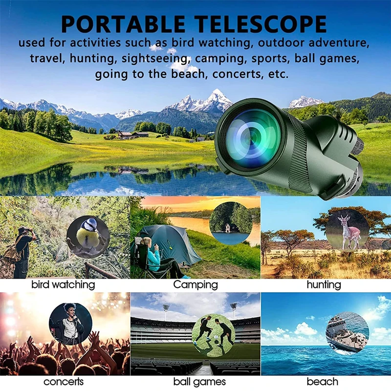 80x100 Monocular - HD Zoom with Smartphone Hold & Night Viewing