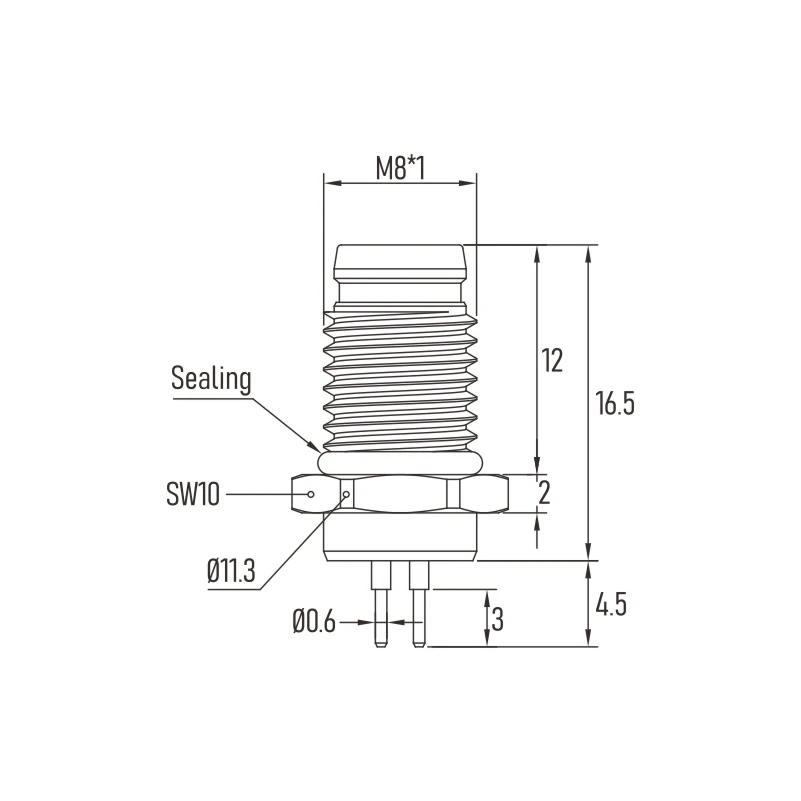 M8 B Code Panel Connector - 5pin Male Electrical PCB Contacts