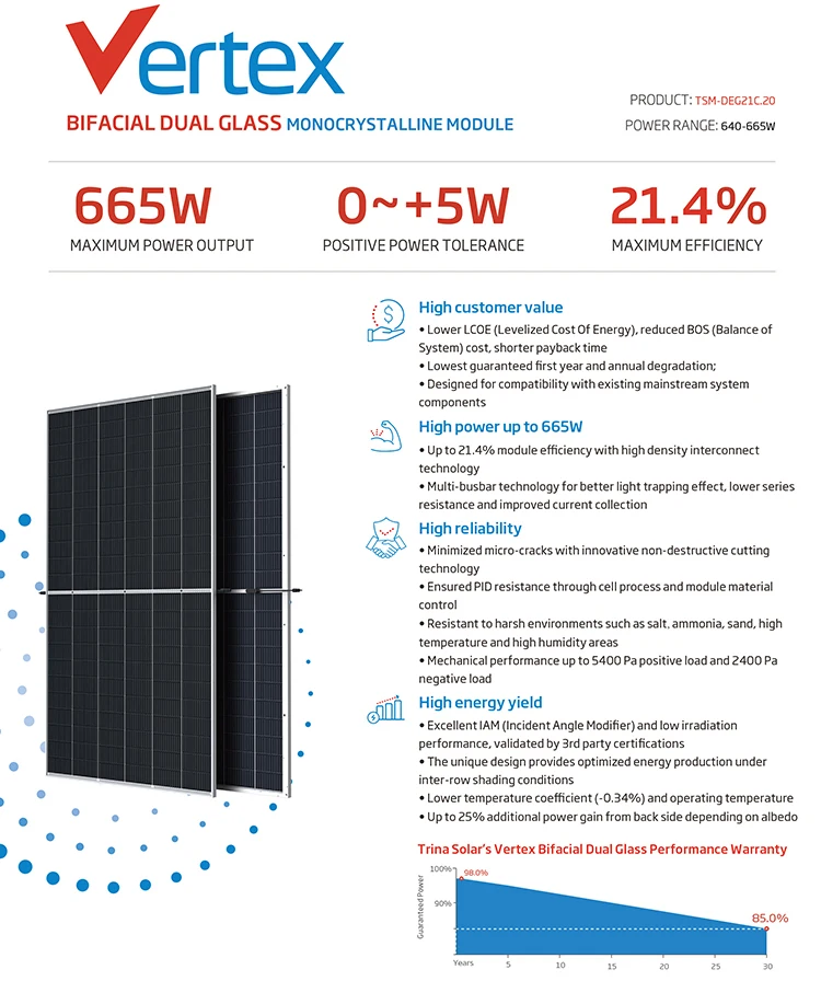 Trina Bifacial Dual Glass Solar Module Solar Panel 30 Years Power ...