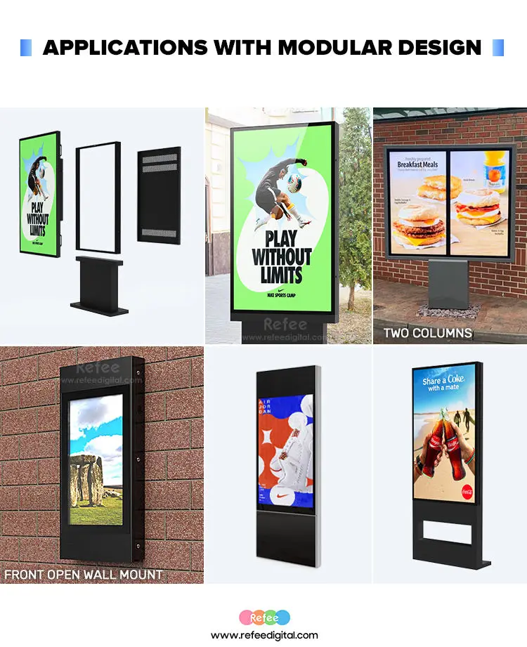 Slim Outdoor Floor Standing LCD Monitor Advertising Screen 2500 Nits ...