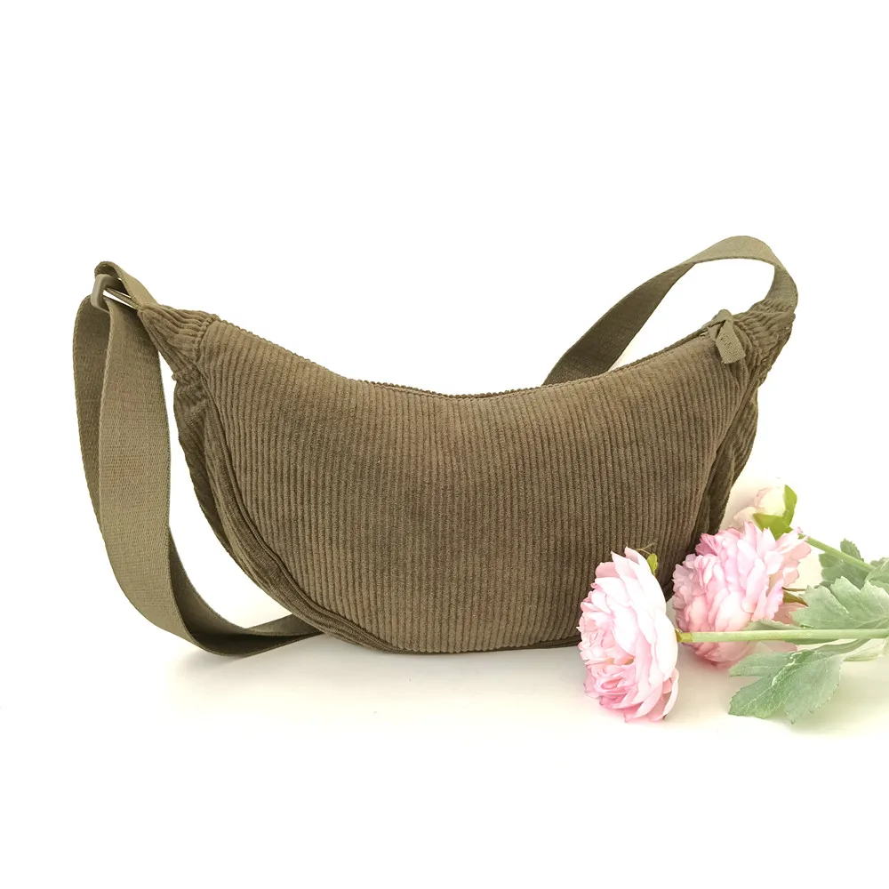 Custom Trend Crescent Lightweight Corduroy Sling Dumpling Bags For Men ...