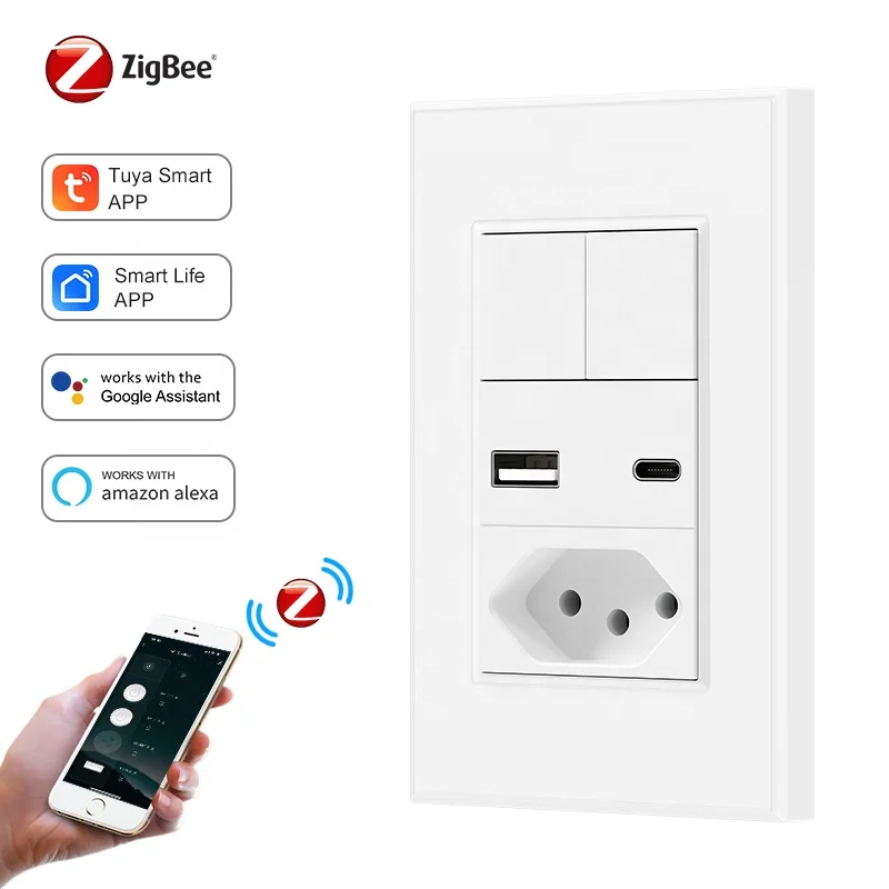 Brazil Smart Switch & Socket Tuya Wifi / Zigbee 2 Gang Button Smart ...