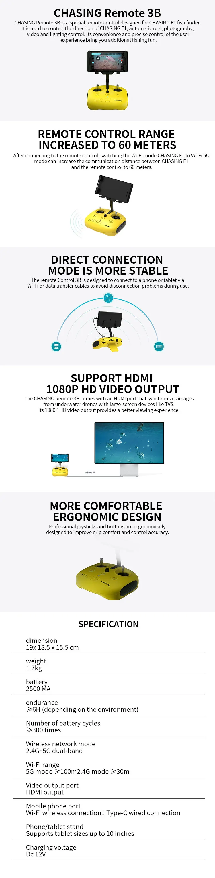 CHASING Ergonomic Underwater Drone With Remote 3B Compatible F1/F1 PRO Communication Distance of ...