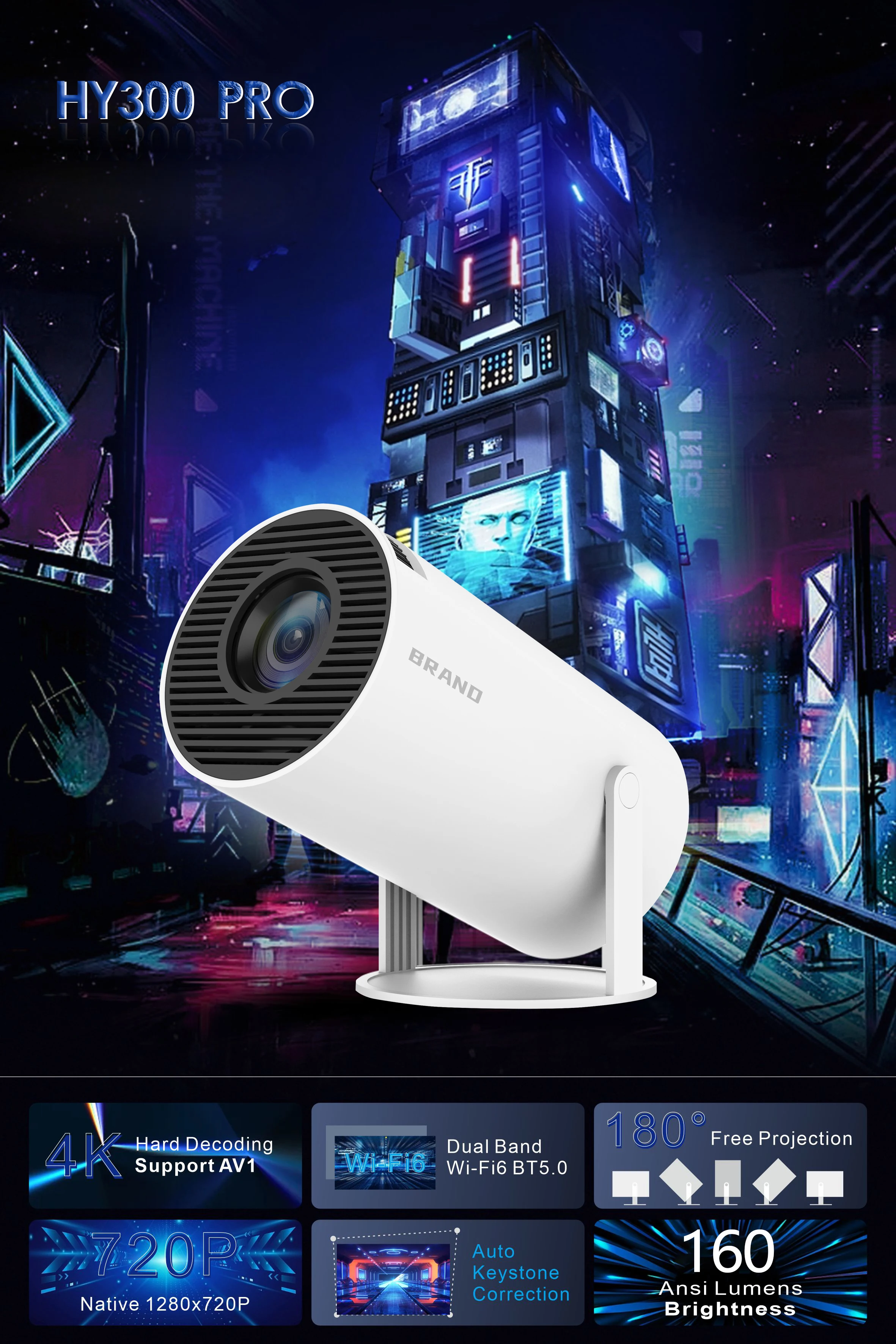 Hy300 Pro Portable Mini Projector 4k Hd Android 10 Smart Projector Proyector 160 Ansi Lumen Home ...