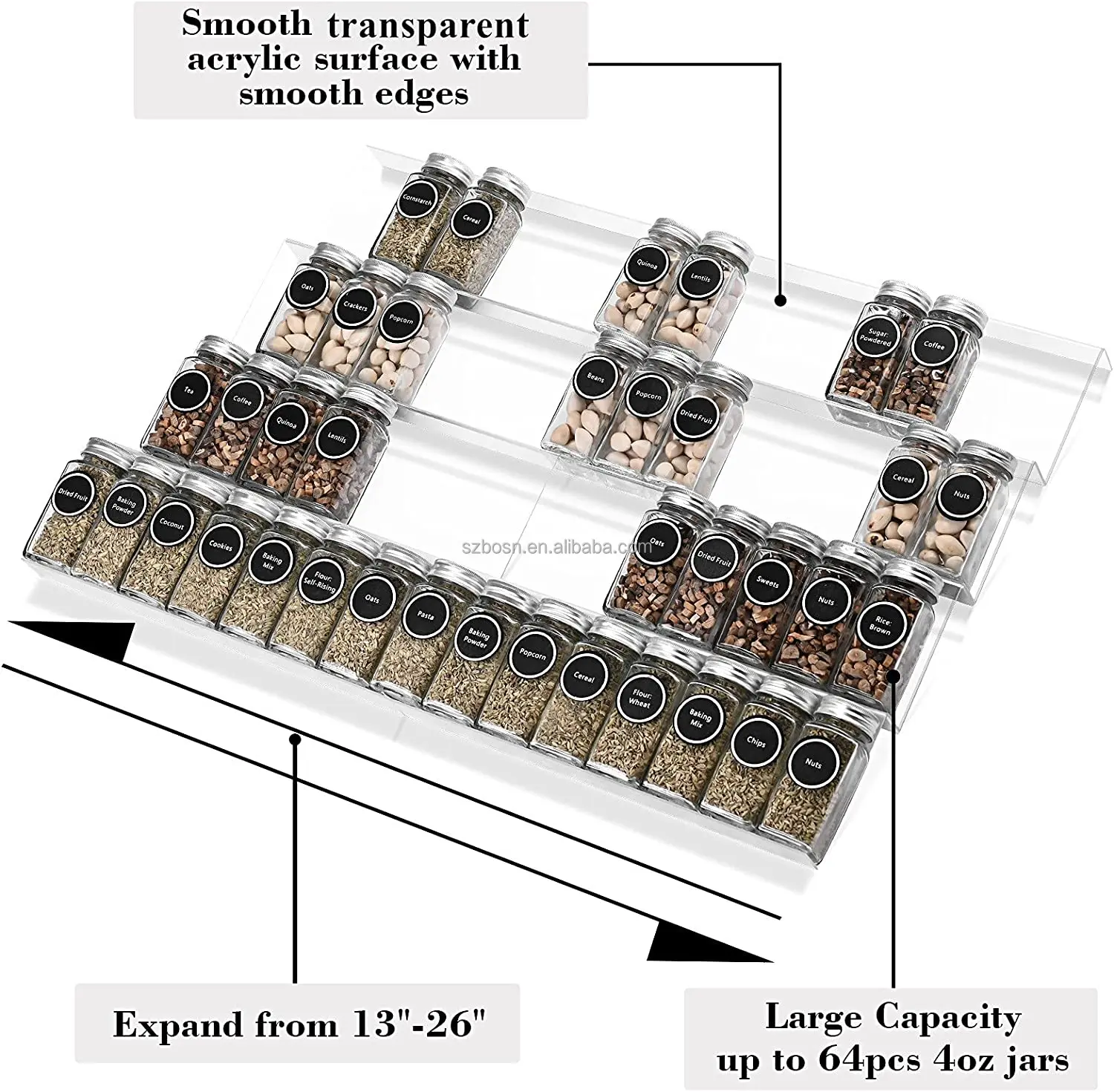Adjustable Expandable Acrylic Spice Rack Tray Spice Drawer Organizer ...