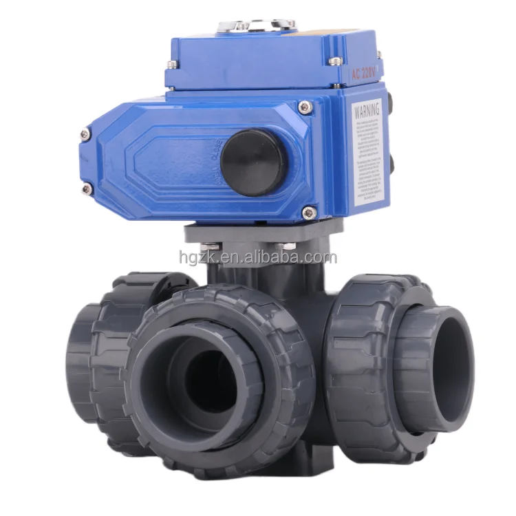 DN20 100 ANSI JIS electric flange thread 3-way UPVC PPH plastic ball ...