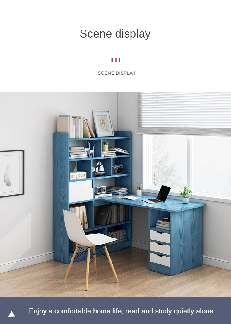 Modern Escritorio Wooden Corner Desk Bookcase Combination