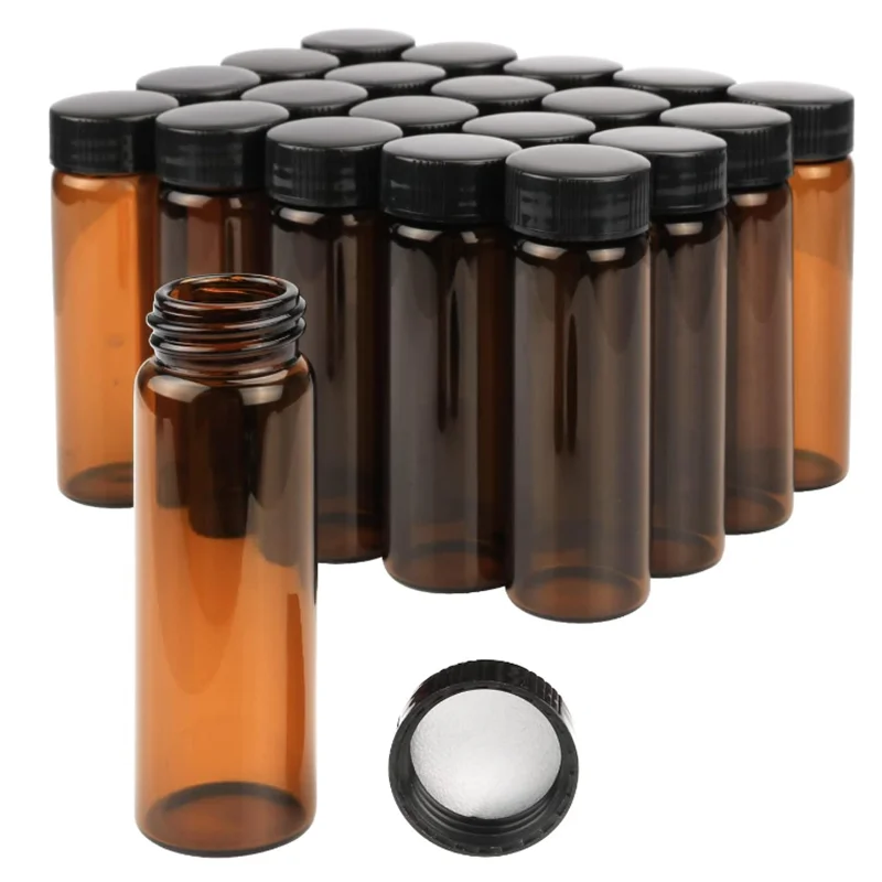 20ml 30ml Clear Amber Glass Sample Bottles Empty Reusable Liquid Vials With Plastic Screw Cap ...