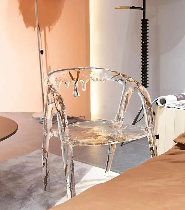 Modern Professional Leaf Inside Resin Chair Luxury Custom Clear Acrylic ...