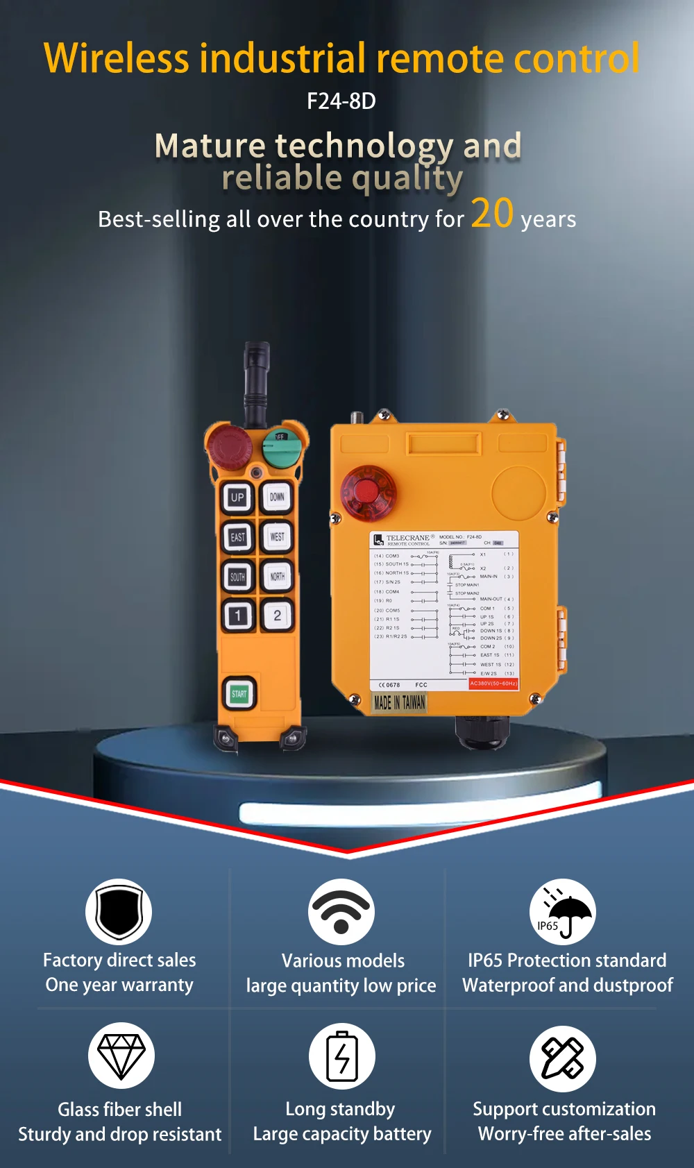 Telecrane F24-8D Crane Radio Remote Control Wireless Transmitter and Receiver Industrial Remote ...