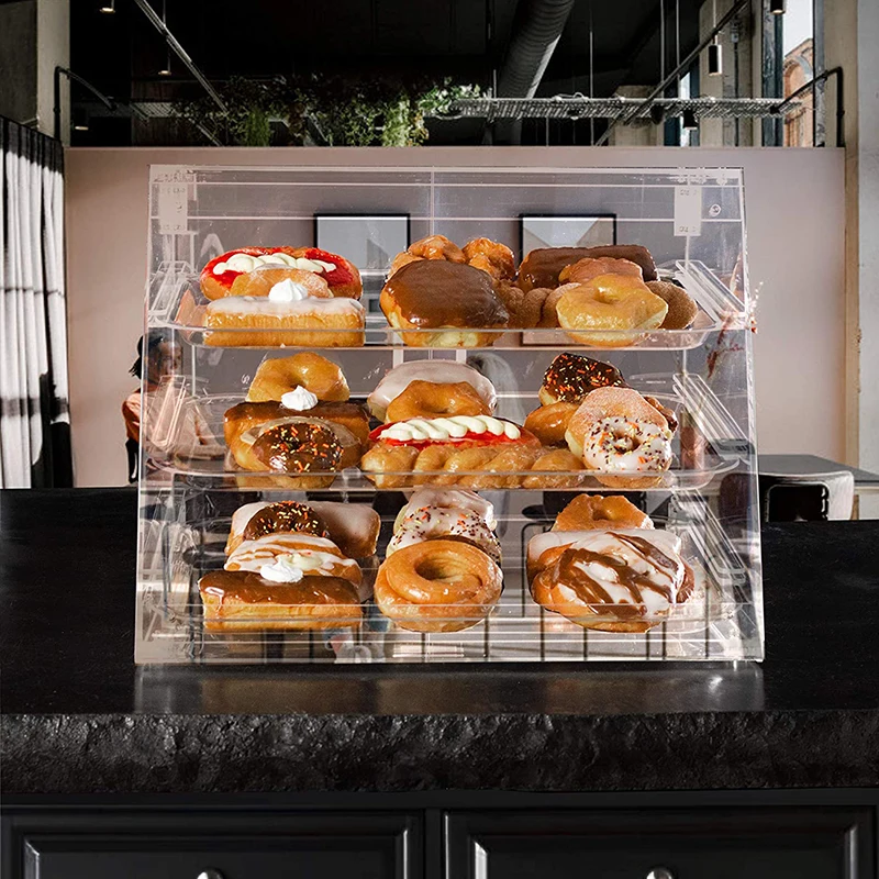 3-Tier Pastry Display Case Bread Rack Acrylic Bakery Pastry Showcase ...