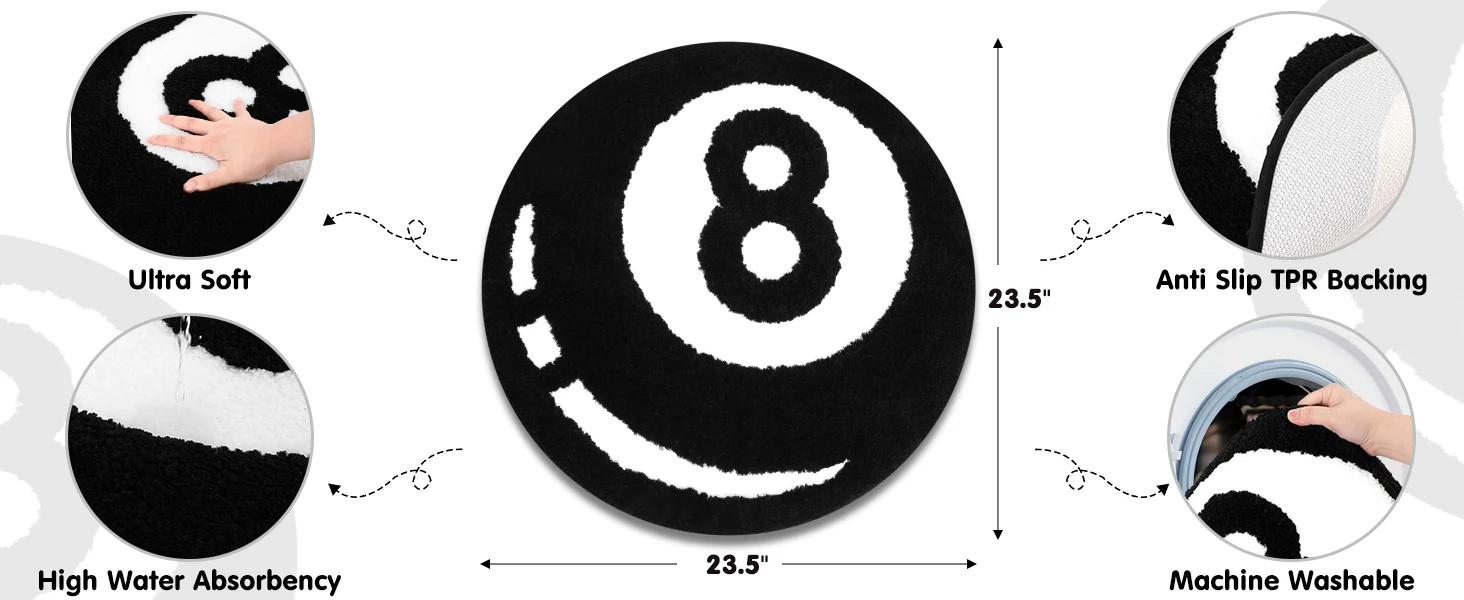 8 Ball Tufted Rug Billiards Bath Mat Fun Baby Play Mat for Bedroom ...