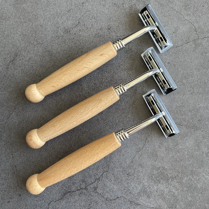 DS2597 Reusable Wooden Handle Razor - Eco Friendly Shaving
