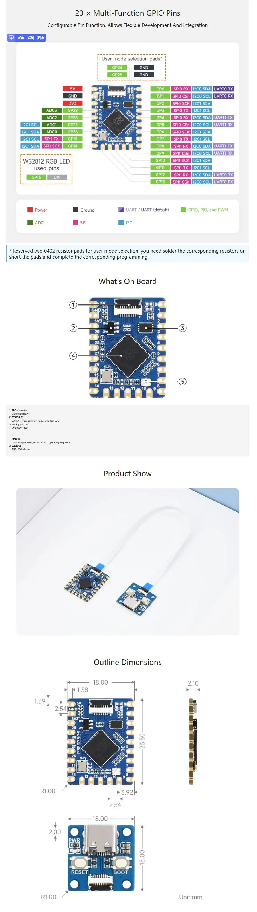 Rp2040-tiny Development Board - Raspberry Pi PICO Module