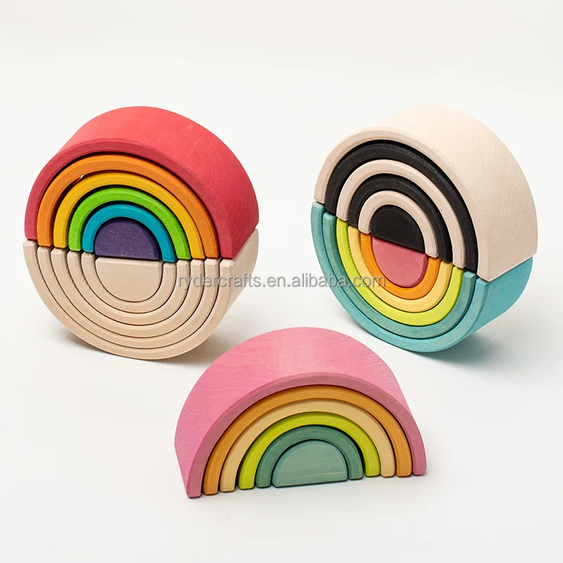 Wooden Block Rainbow 5 Styles Mini Wood Construction Blocks Wooden ...