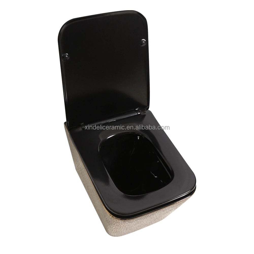 WC Toilet Sanitary Ware - P-Trap Black Rose Gold Wall Hung