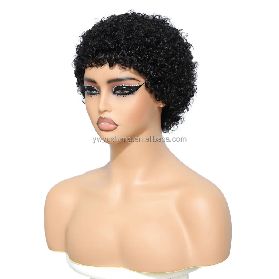 Factory 4 Inch Pixie Cut Curly Glueless 100% Human Hair Wigs Women ...
