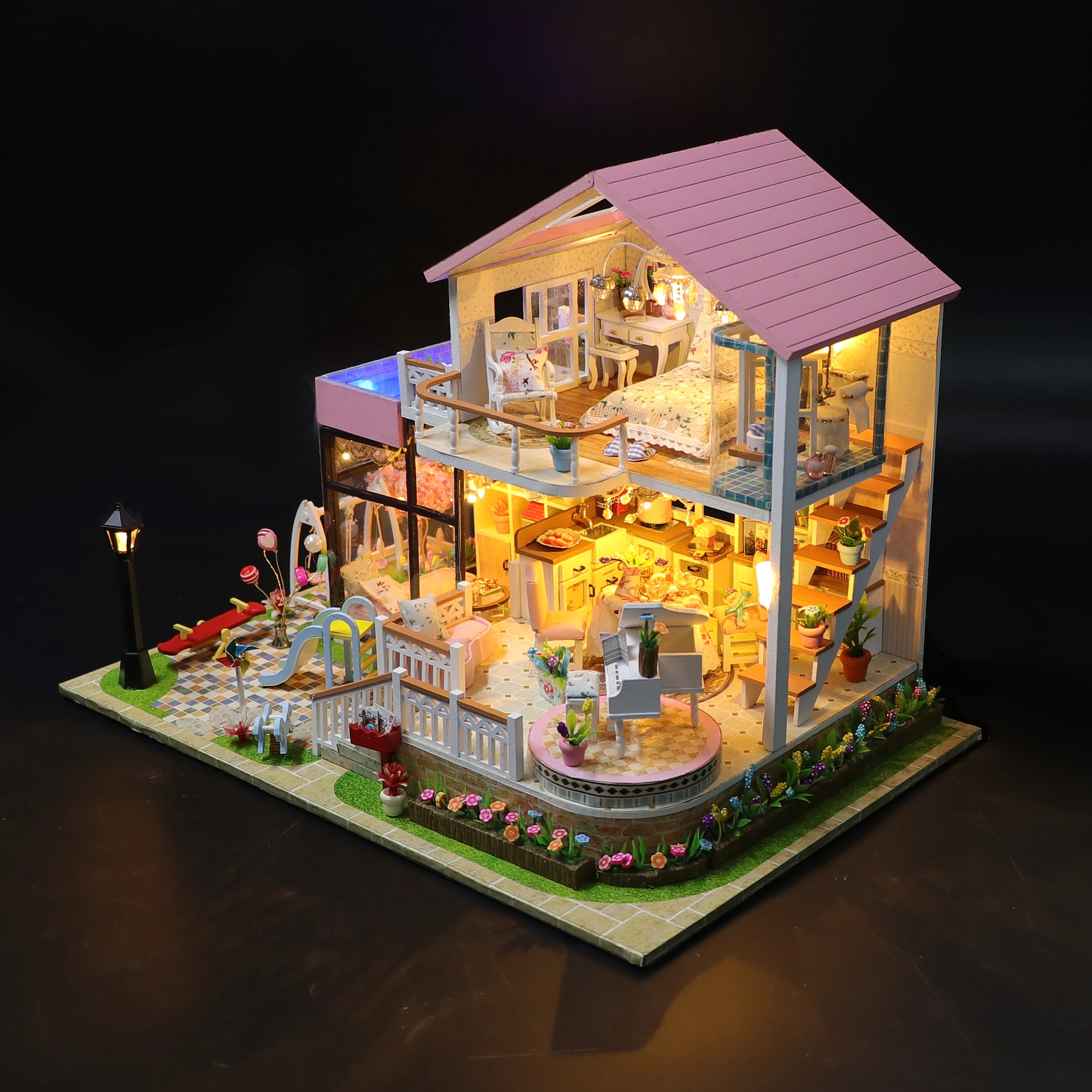 Diy Cute Pink Princess Room Crafted Wooden Miniature Doll Houses For ...