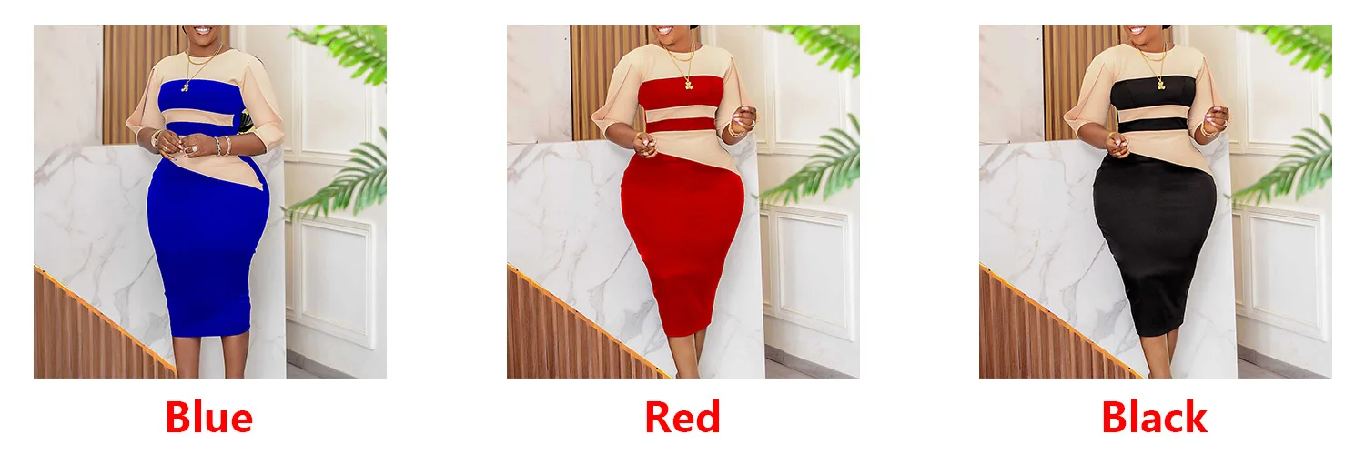 D381 Latest Design Half Sleeve Contrast Color Elegant Dresses For ...