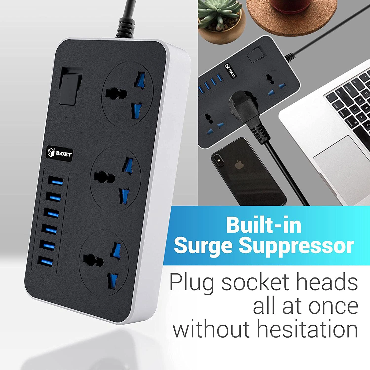 Universal Extension Lead with 6 USB Ports & Surge Protection