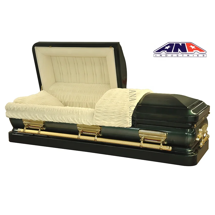 ANA 18 Ga Steel Metal Round Corner Almond Velvet Casket