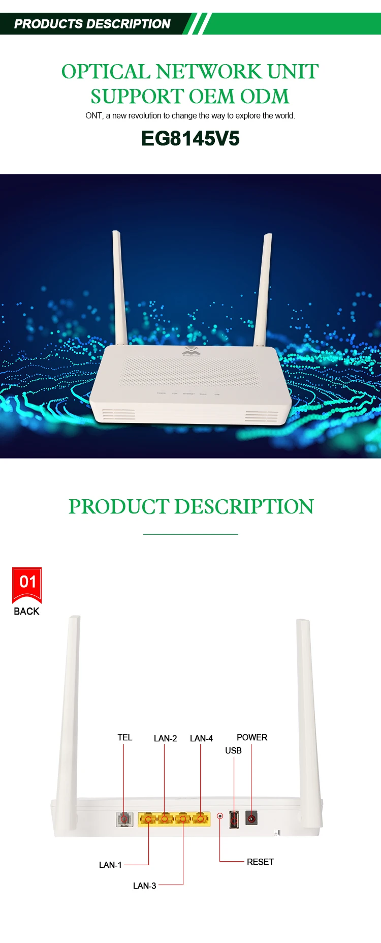 Wholesale Router Onu Gpon Ont Eg8145v5 Hg8145v5 4ge+1tel+1usb Wifi Dual ...